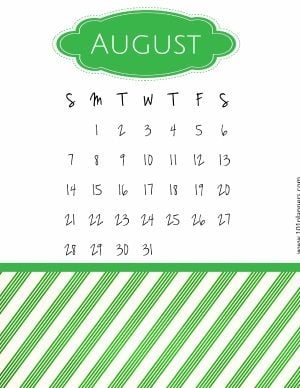 Free Printable August 2020 Calendar