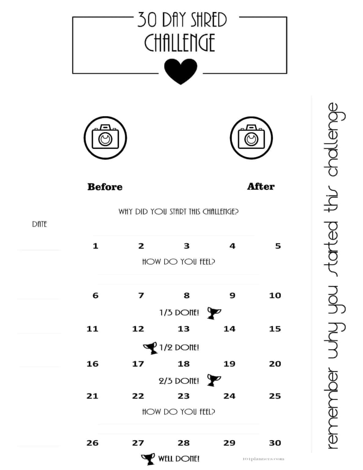 Free 30 Day Challenge Calendar