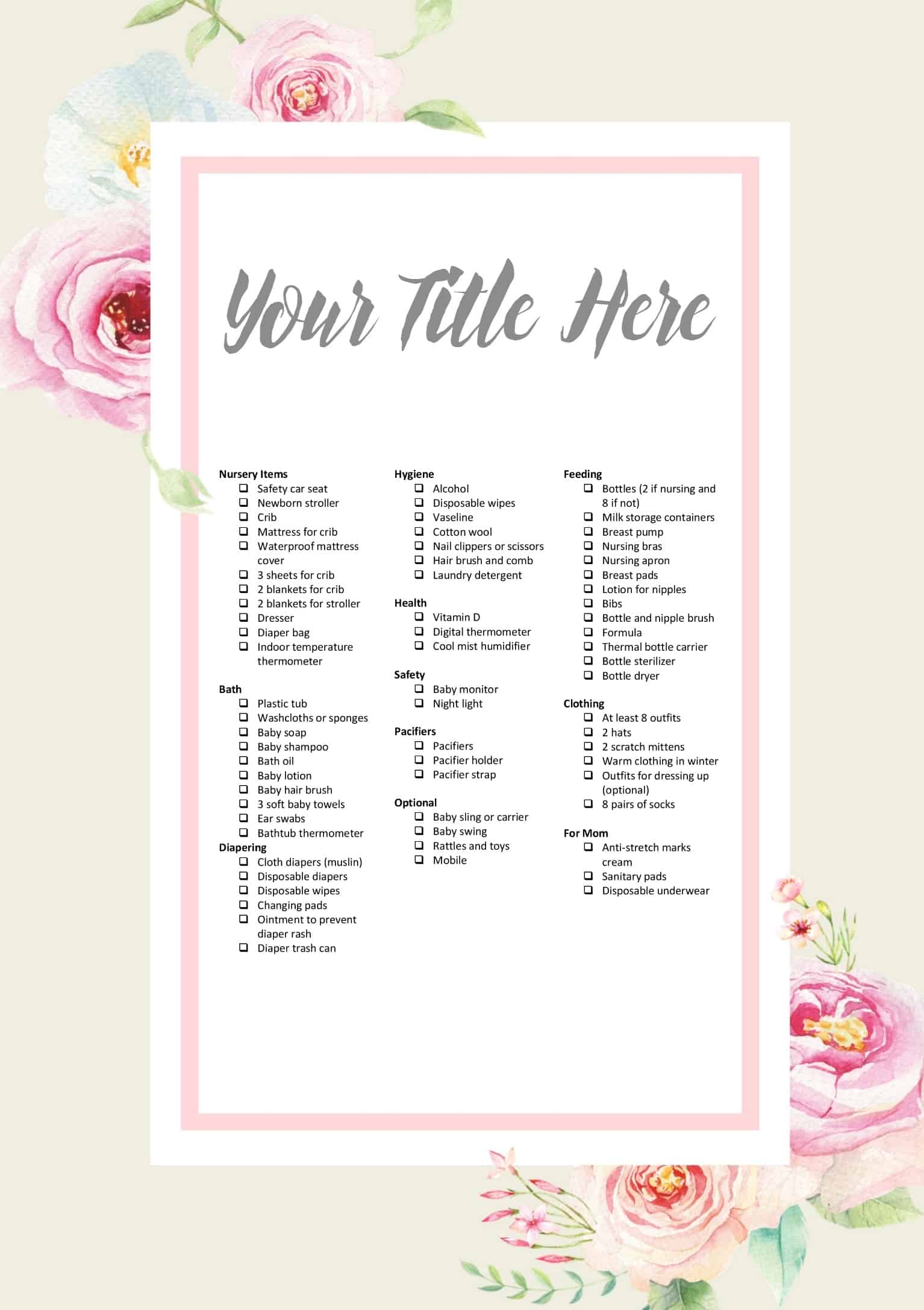 THE Ultimate Free Baby Registry Checklist Printable | Customizable!