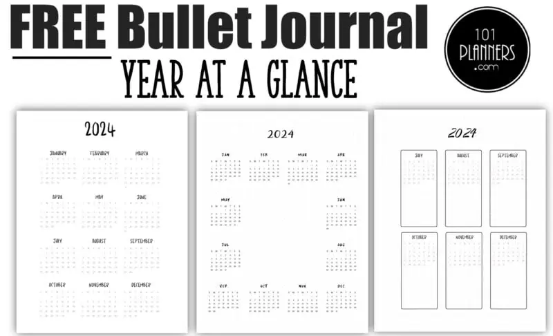 FREE Printable Bullet Journal Year at a Glance Calendar
