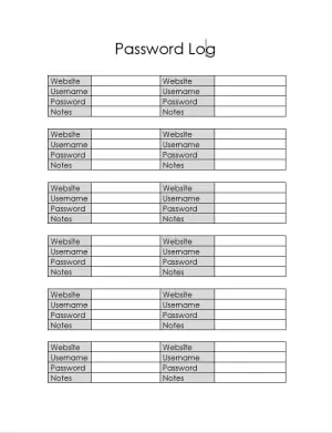 FREE Editable Password Template Word, Excel, PDF or BuJo style
