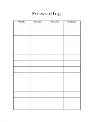 FREE Editable Password Template Word, Excel, PDF or BuJo style