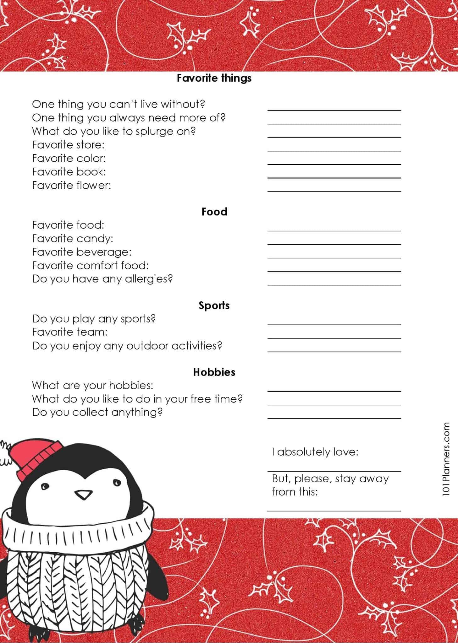 Free editable Secret Santa form template