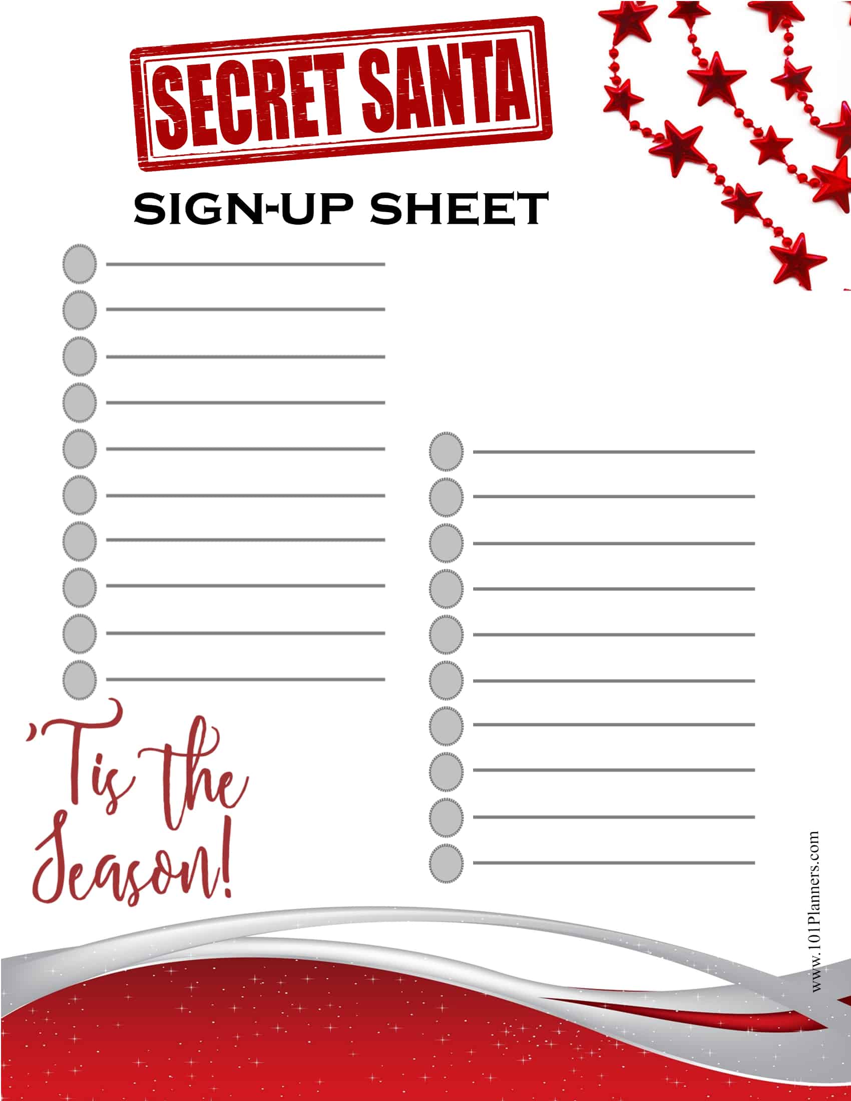 Free editable Secret Santa Sign Up Sheet