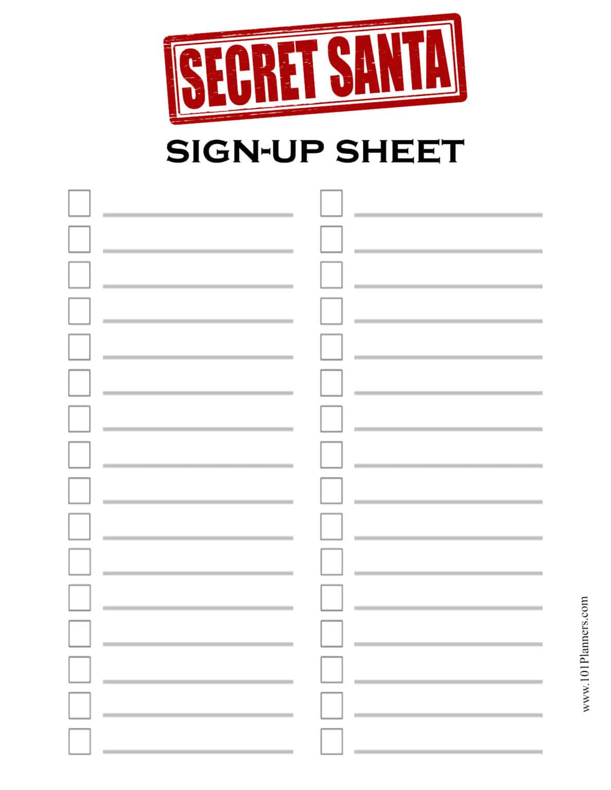 Free editable Secret Santa Sign Up Sheet