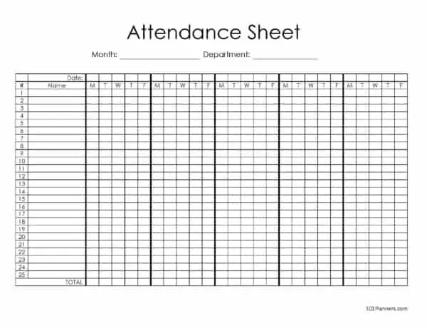 All Attendance Sheets, Sign in and Sign Out Sheets