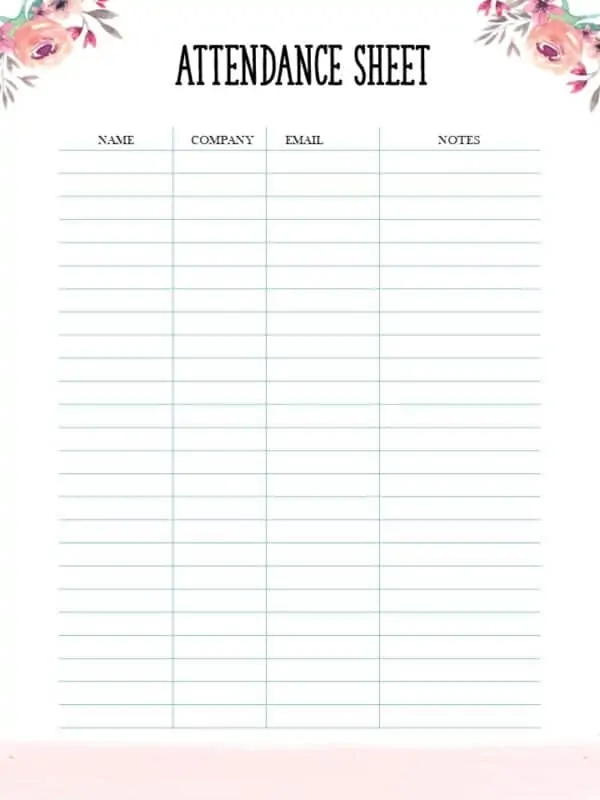 All Attendance Sheets, Sign in and Sign Out Sheets