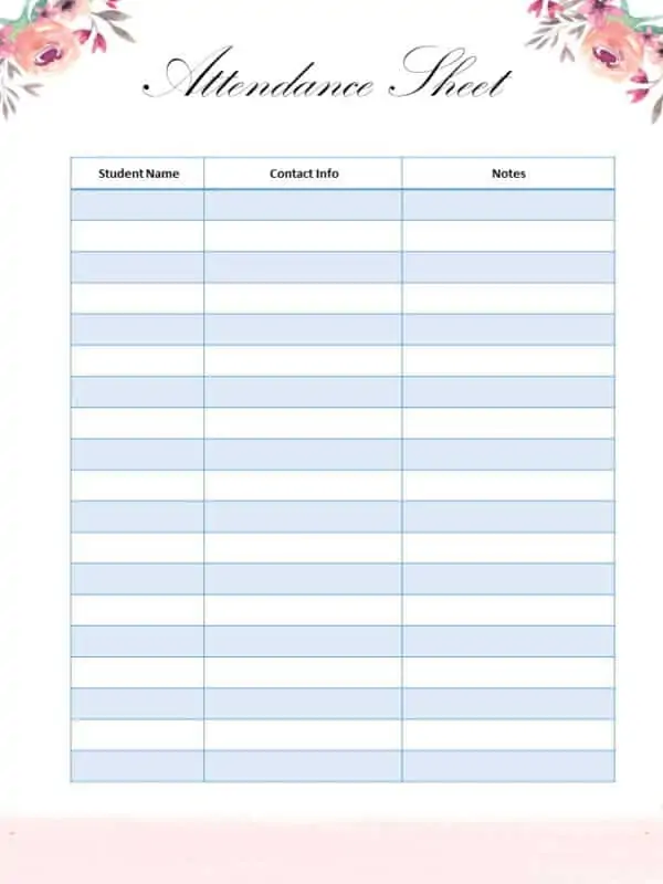 All Attendance Sheets, Sign in and Sign Out Sheets