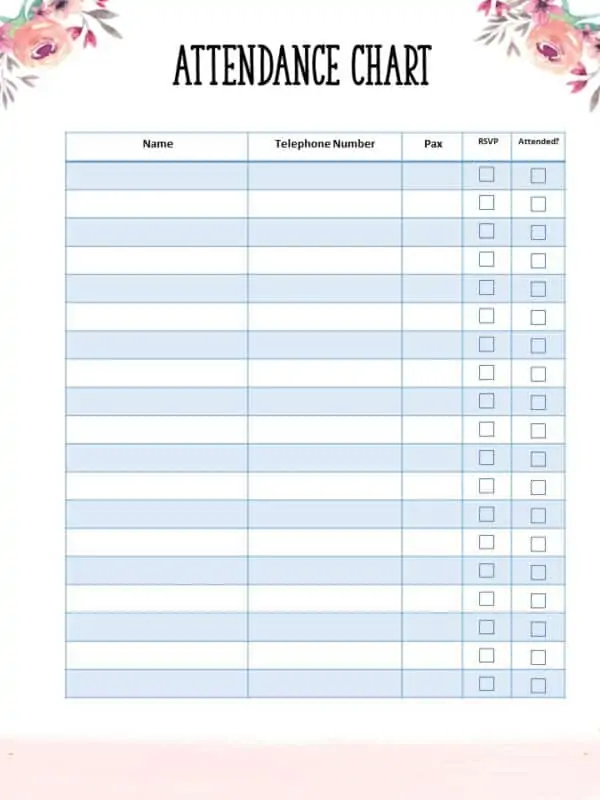 All Attendance Sheets, Sign in and Sign Out Sheets