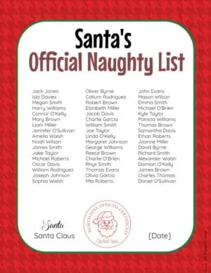 Naughty or nice list | Naughty or nice quiz | Other Printables