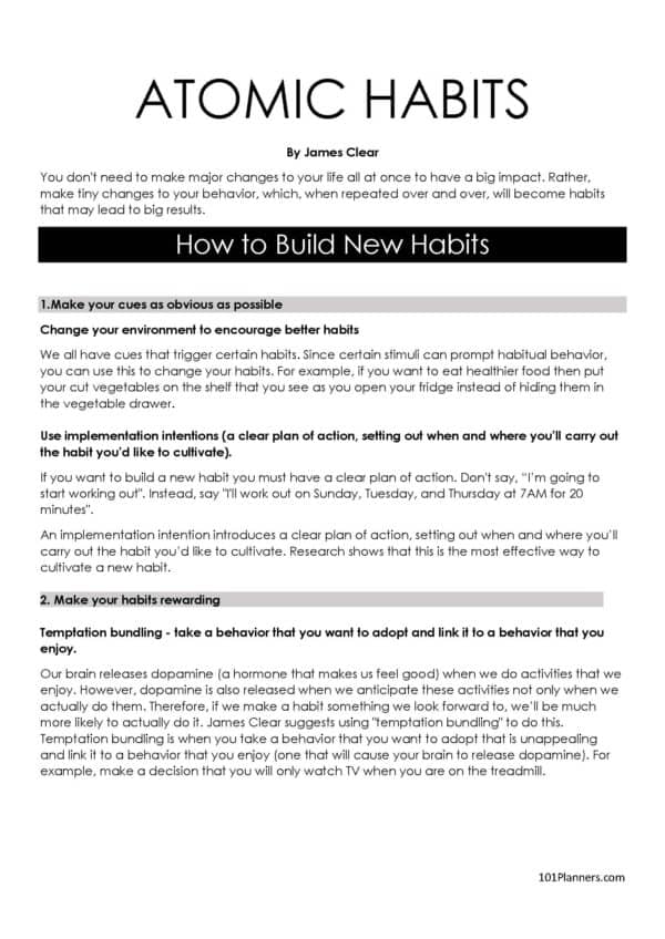 FREE Atomic Habits Cheat Sheet, Worksheets & Scorecard