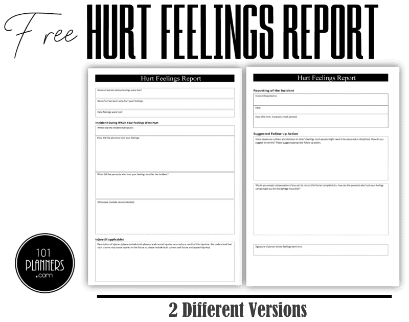 Printable Funny Hurt Feelings Report Hurt Feelings Report Pdf: Fill