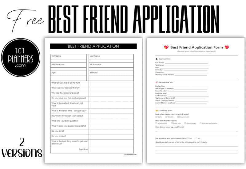 FREE Printable and Editable Best Friend Application