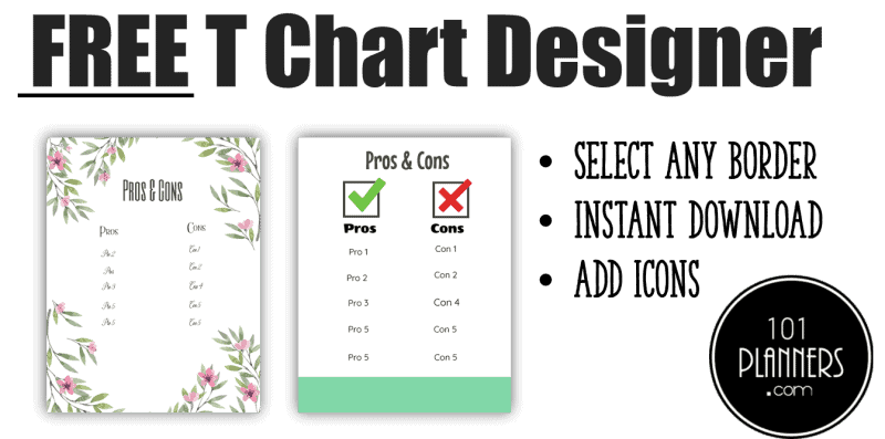 T Chart Template | Online or Editable and Printable