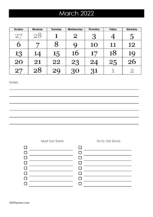 Free Printable March 2022 Calendar | Customize Online