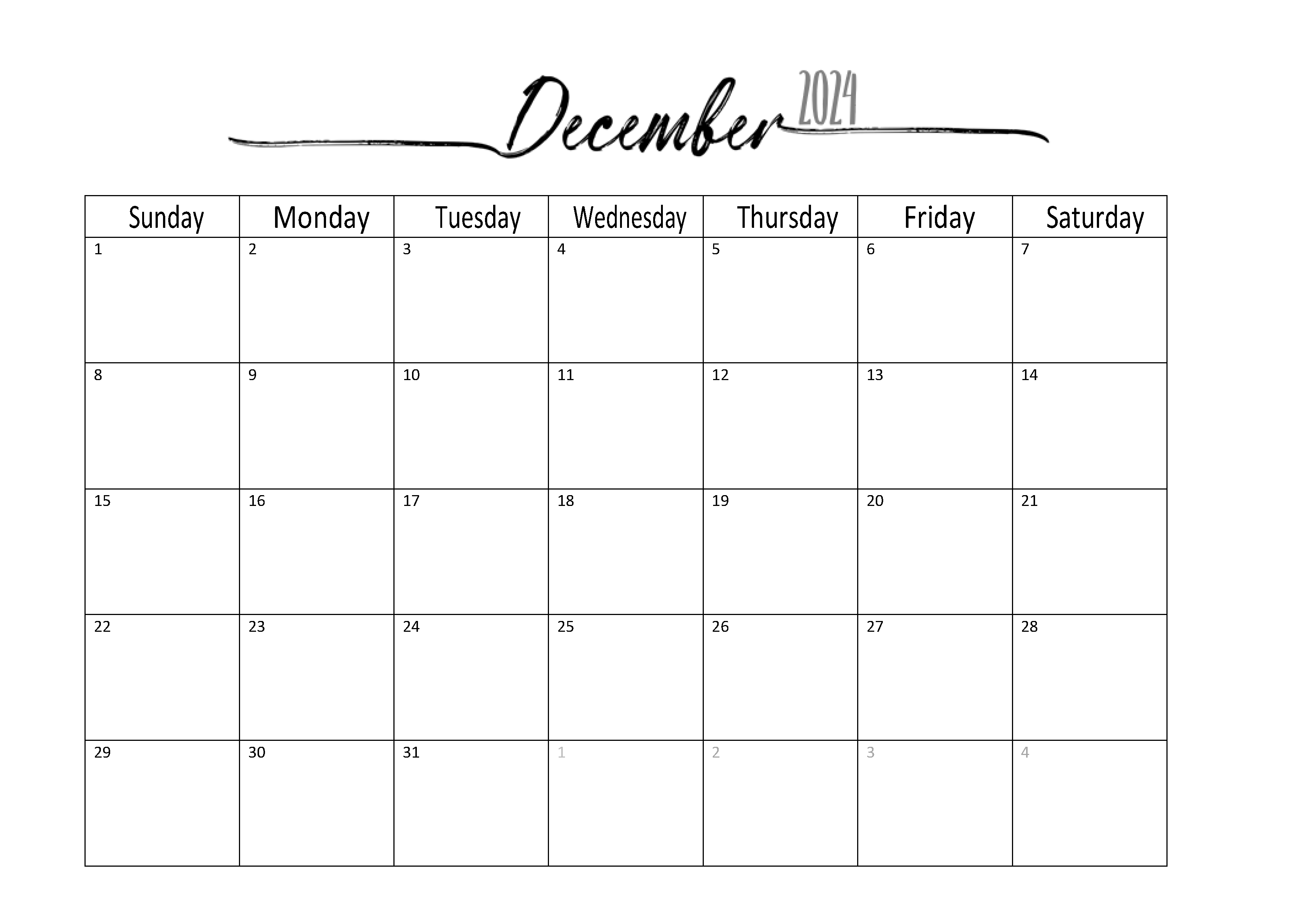 December 2024 Calendar | Instant download