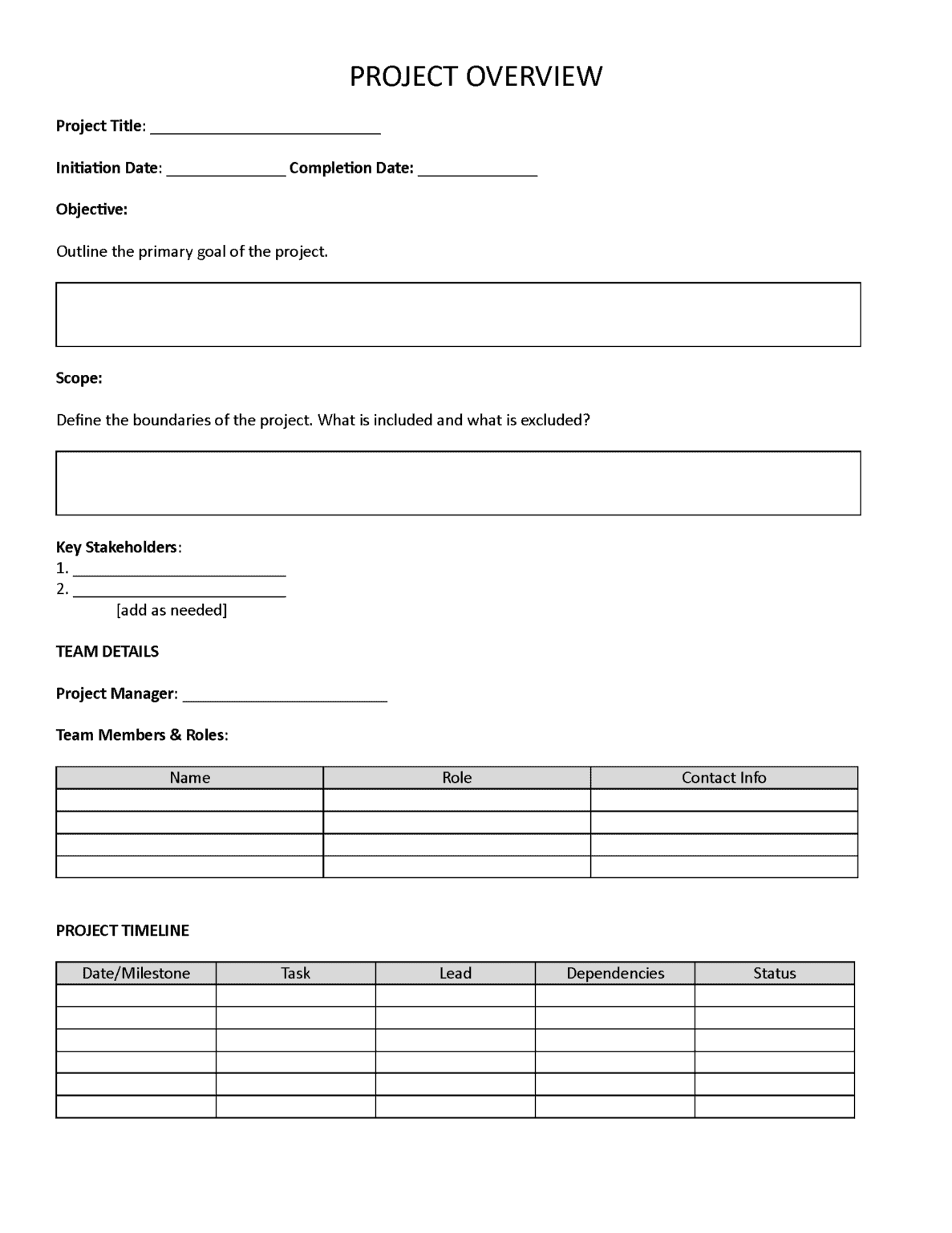 FREE Editable Project Plan Template | Word, Excel, Typeable PDF