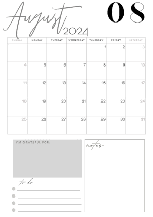 Free Printable August 2025 Calendar | Instant Download