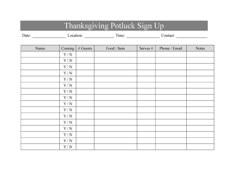 FREE Printable Thanksgiving Potluck Sign Up Sheet | Editable